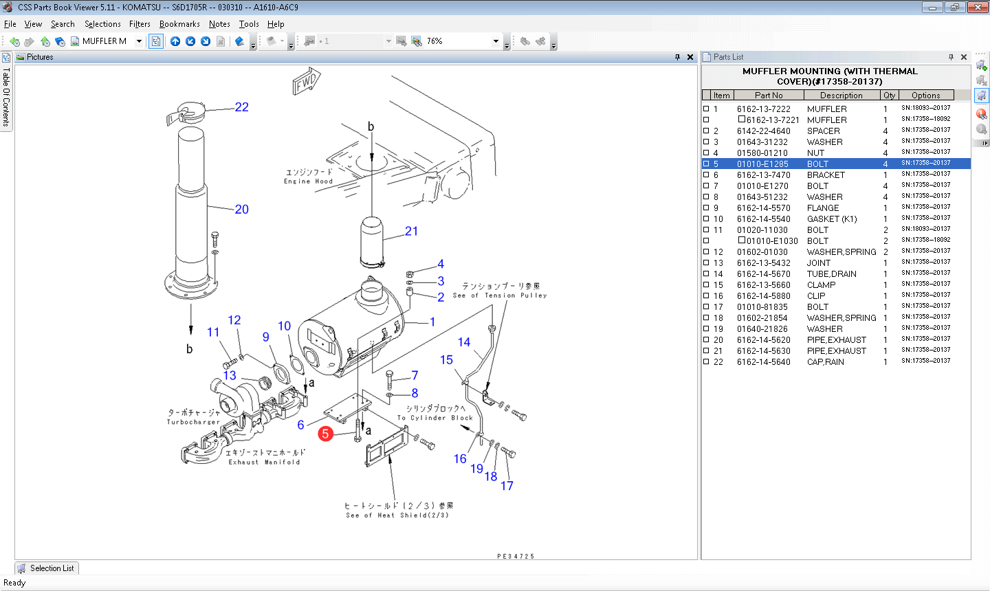 Komatsu Dressta-Galion, spare parts catalog for Komatsu Cranes, Komatsu ...
